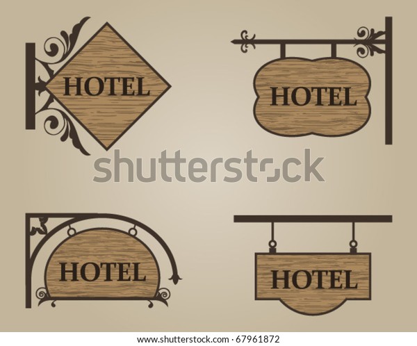 Hotel Wood Sign Stock Vector (Royalty Free) 67961872