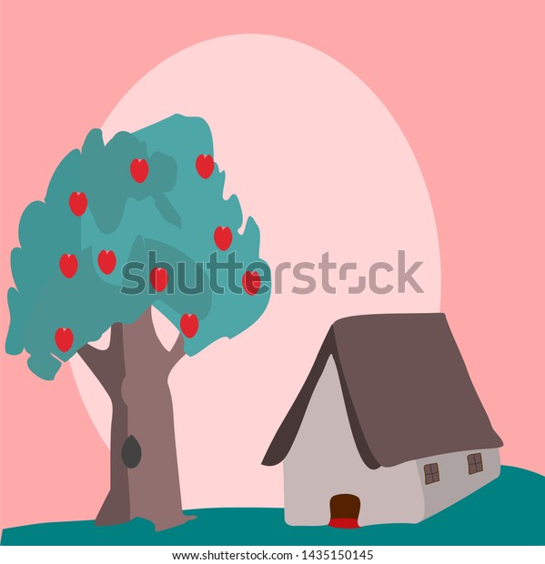 House Apple Tree Vector Illustration Stock Vector (Royalty Free ...