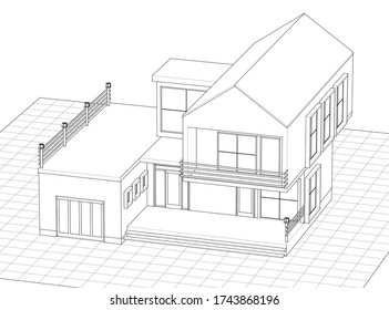 3d Sketch House Object Over White Stock Illustration 13498309