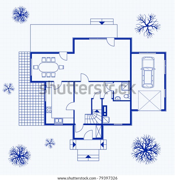 House Blueprint Exterior Interior Vector Illustration Stock Vector ...