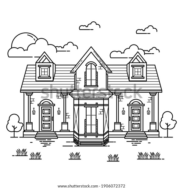 House Building Outline Design Drawing Book Stock Vector (Royalty Free ...