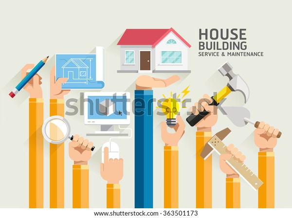 House Building Service Maintenance Vector Illustrations Stock Vector ...