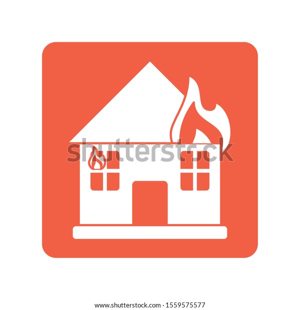 House Burning Fire Flames Block Line Stock Vector (Royalty Free ...