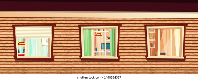 House Cartoon Outside Concept Windows On Stock Vector (Royalty Free ...