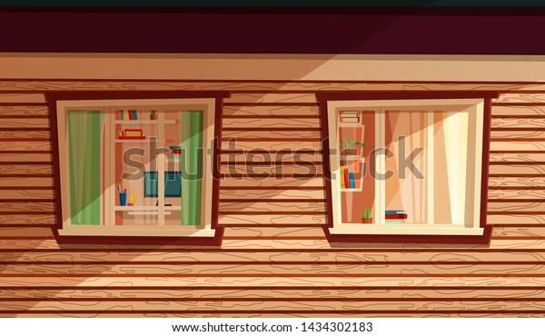 House Cartoon Outside Concept Windows On Stock Vector (Royalty Free ...