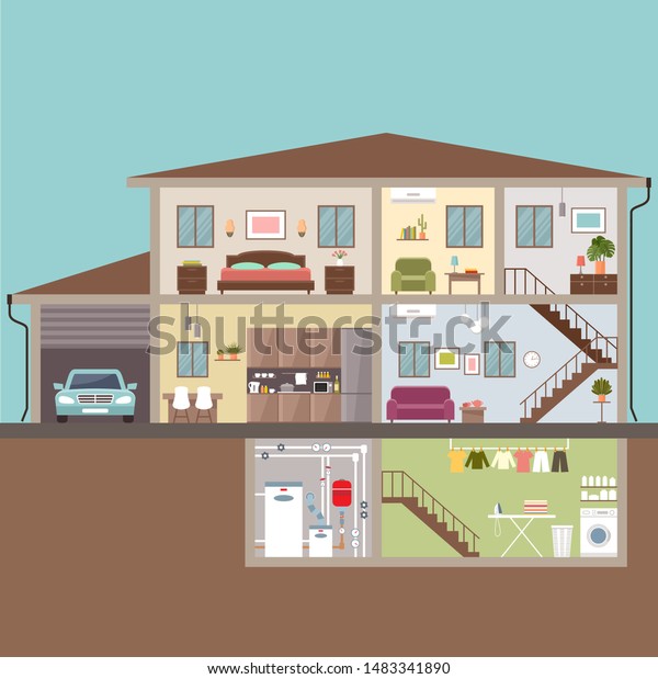 House Cut Interior Vector Illustration Stock Vector (Royalty Free ...