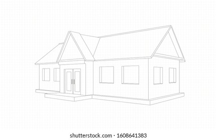House Drawing Porch Windows 3d Perspective Stock Vector (Royalty Free ...