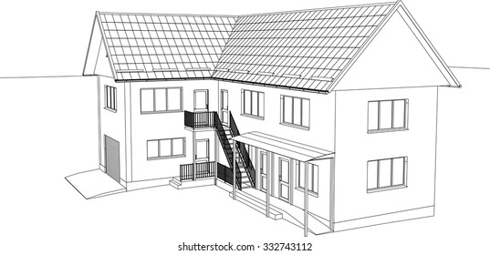 House Drawing Vector Contours House Stock Vector (Royalty Free) 332743112