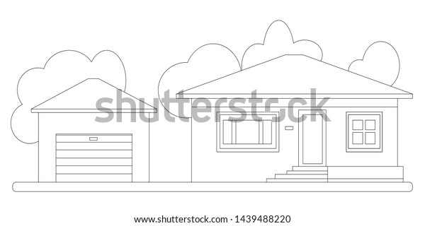 House Exterior Front View Vector Line Stock Vector (Royalty Free ...