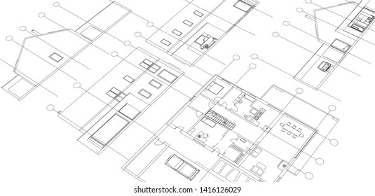 House Facade Plan 3d Illustration Stock Vector (Royalty Free ...