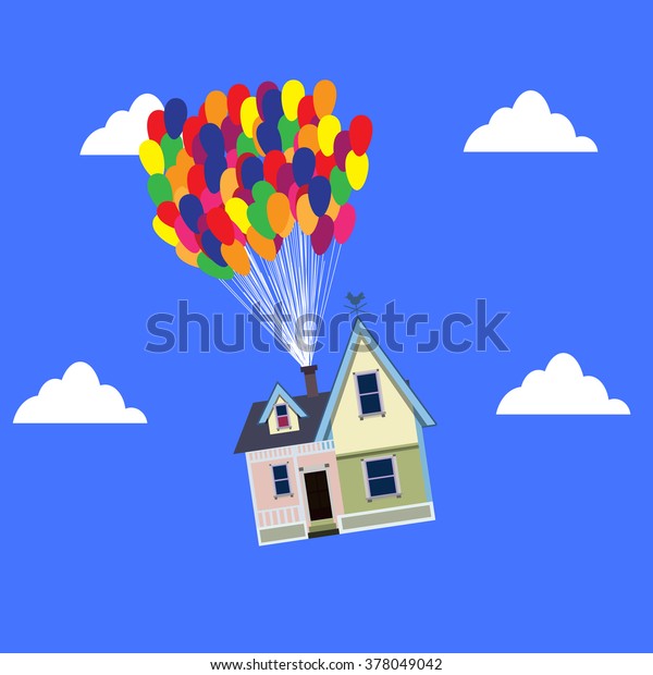 House Flies On Balloons Vector Illustration Stock Vector (Royalty Free ...