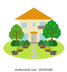 House Front Yard Vector Eps 10 Stock Vector (Royalty Free) 205501285 ...