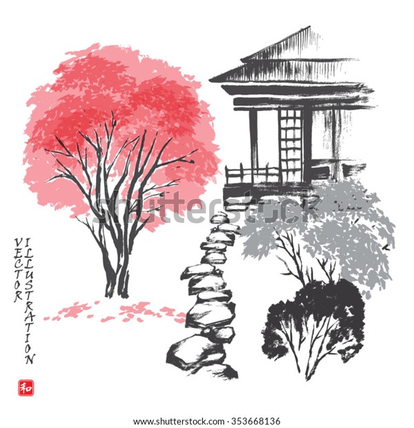 House Garden Footpath Vector Illustration Hieroglyph Stock Vector ...