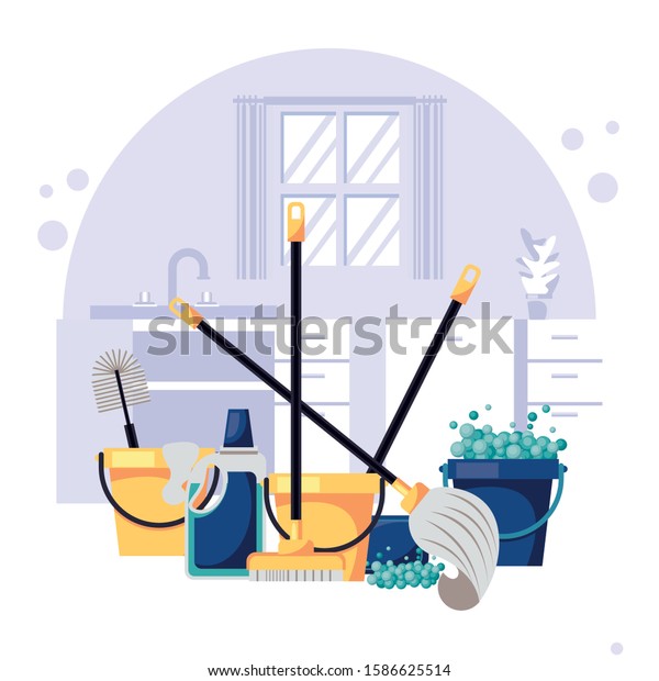 House Housekeeping Equipment Scene Vector Illustration Stock Vector ...