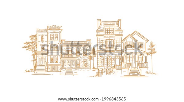 House Illustration Drawing Old Fashioned Vintage Stock Vector (Royalty ...