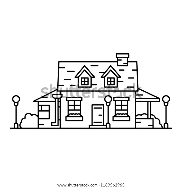 House Linear Style On White Background: vector de stock (libre de ...