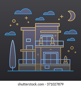 House Night Vector Icon Illustration Stock Vector (Royalty Free ...