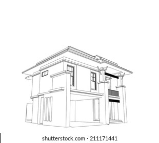 House Wireframe Tropical House Design 3d Stock Vector (Royalty Free ...