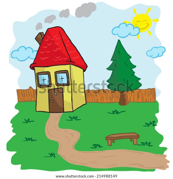 House Yard Bench Cartoon Illustration Stock Vector (Royalty Free) 214988149