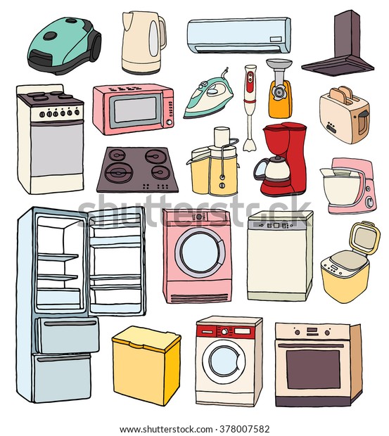 Household Appliances Hand Drawn Set Vector Stock Vector (Royalty Free ...