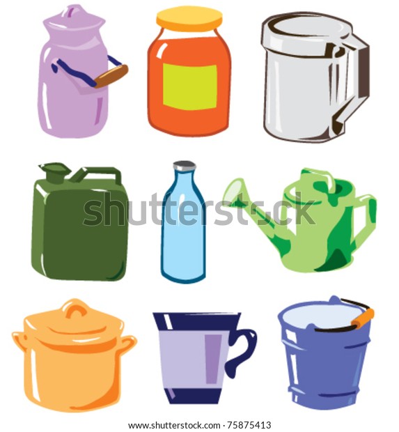 Household Containers Doodle Cartoon Set Vector Stock Vector (Royalty ...