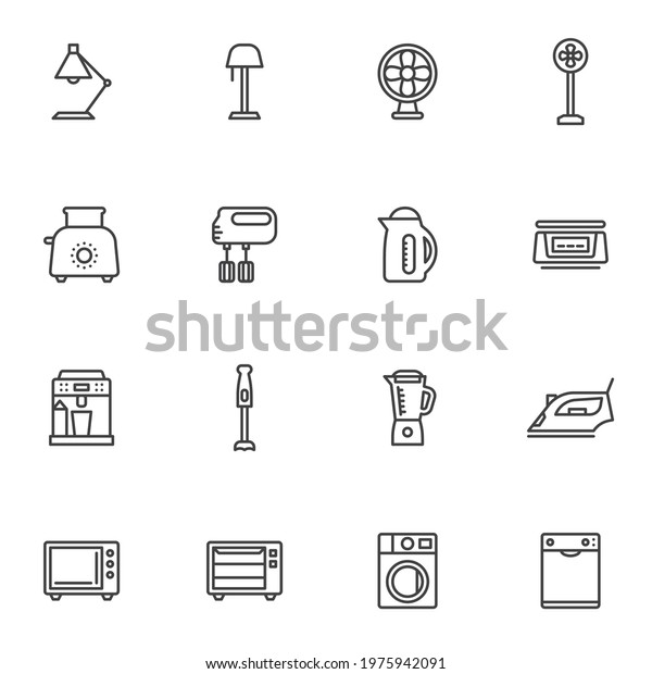 Household Devices Line Icons Set Outline Stock Vector (Royalty Free ...