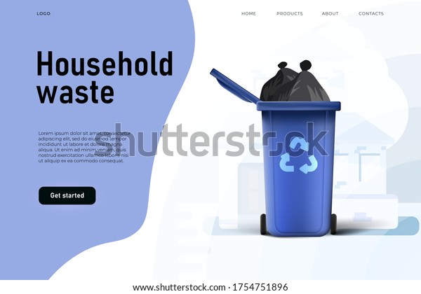 Household Waste Garbage Container Landing Page Stock Vector (Royalty ...