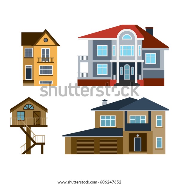 Houses Front View Vector Illustration Building Stock Vector (Royalty ...