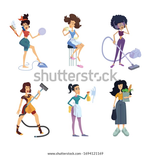 Housewives Flat Cartoon Vector Illustrations Kit Stock Vector (Royalty ...