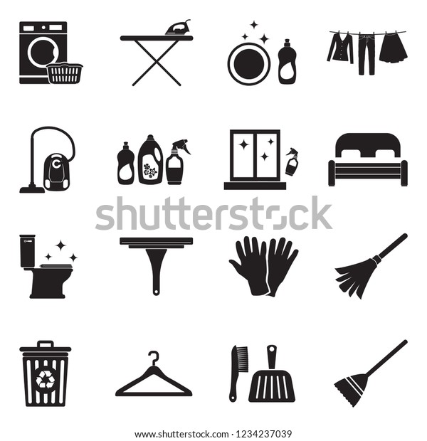 Housework Icons Black Flat Design Vector Stock Vector (Royalty Free ...