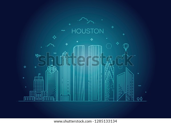Houston City Skyline Vector Illustration Linear 스톡 벡터(로열티 프리) 1285133134