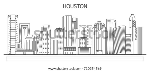 Houston City Skyline Vector Illustration Linear Stock Vector (Royalty ...
