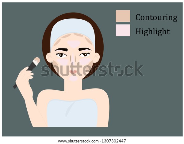 How Contour Woman Face Vector Illustration 스톡 벡터(로열티 프리) 1307302447
