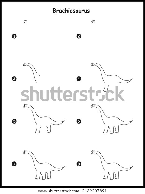Vektor Stok How Draw Brachiosaurus Step By Step (Tanpa Royalti ...
