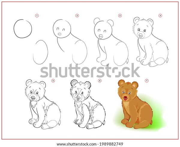 How Learn Draw Little Bear Educational Stock Vector (Royalty Free ...