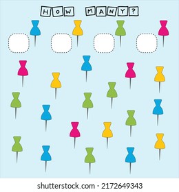 How Many Counting Game Pushpins Worksheet Stock Vector (Royalty Free ...