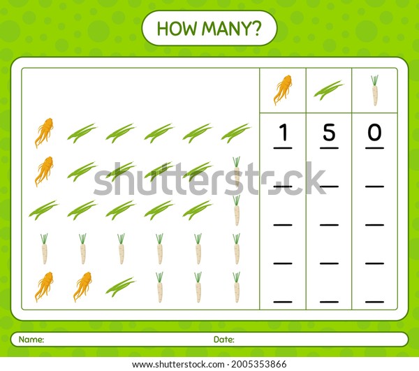 How Many Counting Game Vegetables Worksheet Stock Vector (Royalty Free ...