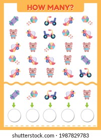 How Many Math Worksheet Kids Stock Vector (Royalty Free) 1987829783 ...