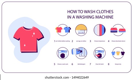 How Wash Clothes Washing Machine Instruction Stock Vector (Royalty Free ...