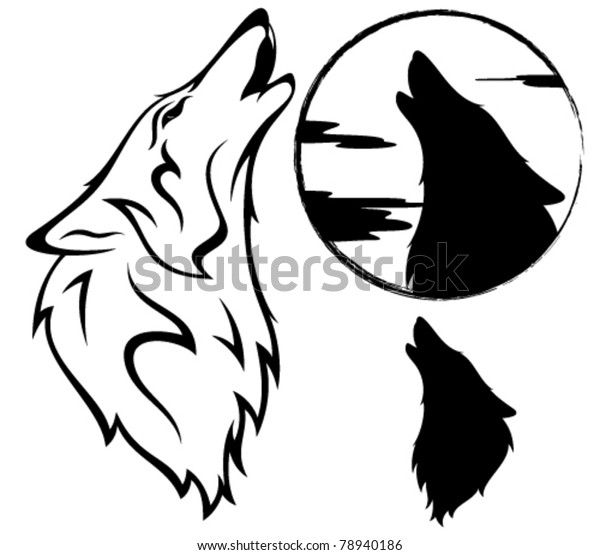 Howling Wolf Vector Illustration Outline Silhouette Stock Vector ...