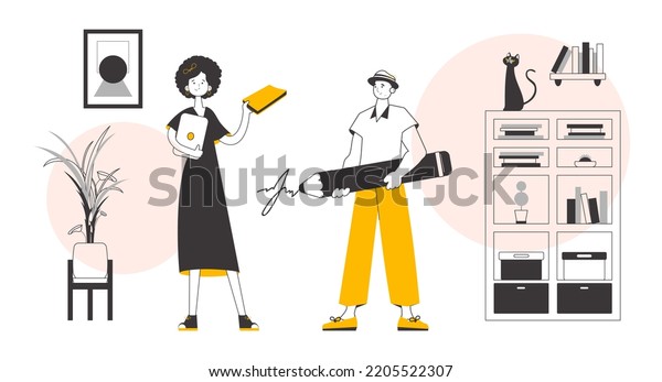 Hr Team Minimalistic Linear Style Vector Stock Vector (Royalty Free ...