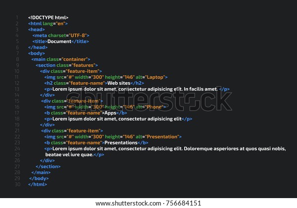 Html 代码网站。 编码,编程概念。 矢量插图。 库存矢量图(免版税)756684151 Shutterstock
