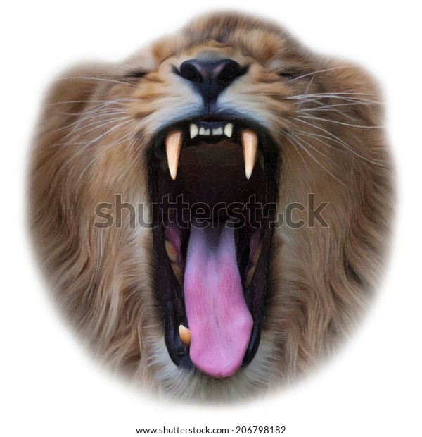 Huge Fangs Lion Isolated On White Stock Vector (Royalty Free) 206798182 ...