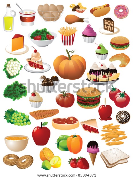 Huge Food Collection 40 Different Detailed Stock Vector (Royalty Free ...
