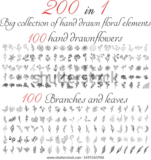 Huge Outline Collection 200 Handdrawn Floral Stock Vector (Royalty Free ...