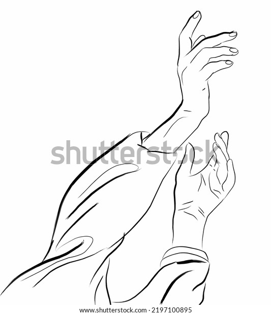 Humain Hands Drawing Line Art Stock Vector (Royalty Free) 2197100895 ...