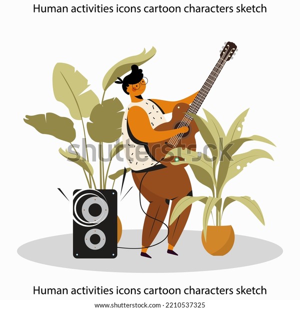 Human Activities Icons Cartoon Characters Sketch Stock Vector (Royalty ...