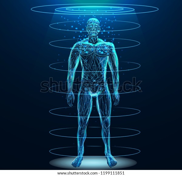 Human body low poly wireframe. Low poly wireframe mesh with scattered ...