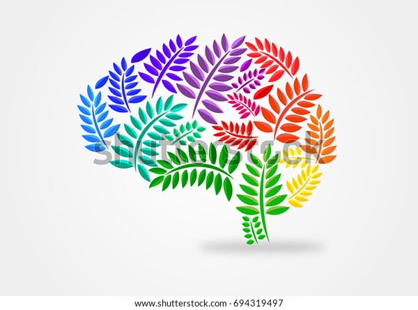 Human Brain Concept Illustration Leaves Theme Stock Vector (Royalty ...