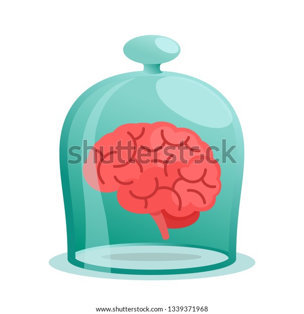 Human brain under glass dome. Closed mind concept. Vector illustration ...